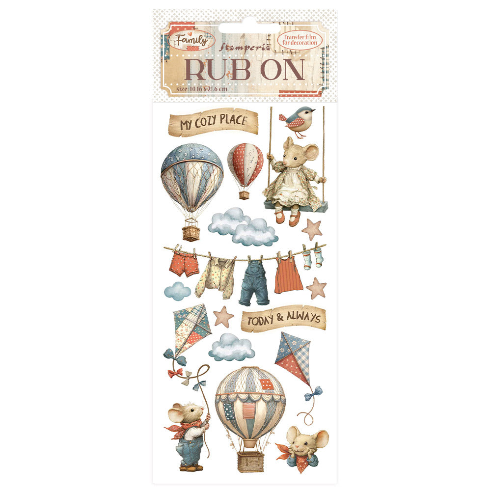 PRE-ORDER Stamperia FAMILY - AIR BALLOONS Rub On 4" x 8.5" #DFLRB218